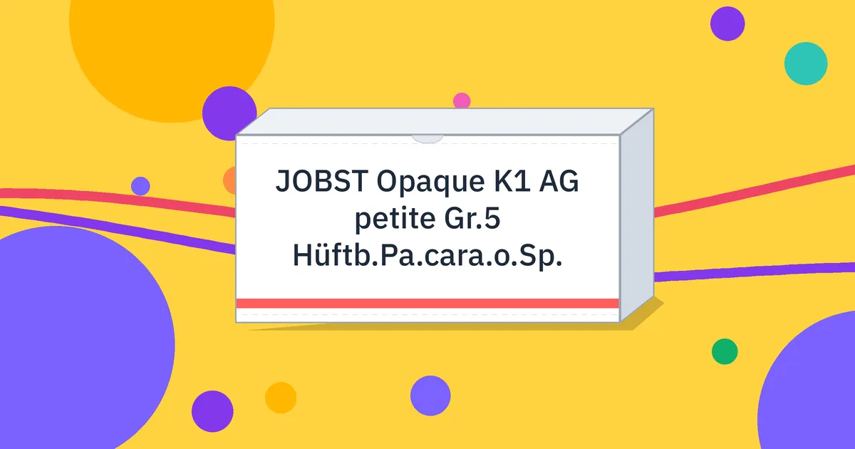 Symbolbild: Packung mit der Aufschrift JOBST Opaque K1 AG petite Gr.5 Hüftb.Pa.cara.o.Sp. (PZN 13098644) – Verfügbarkeit und Bezug in Apotheken in Frankfurt am Main
