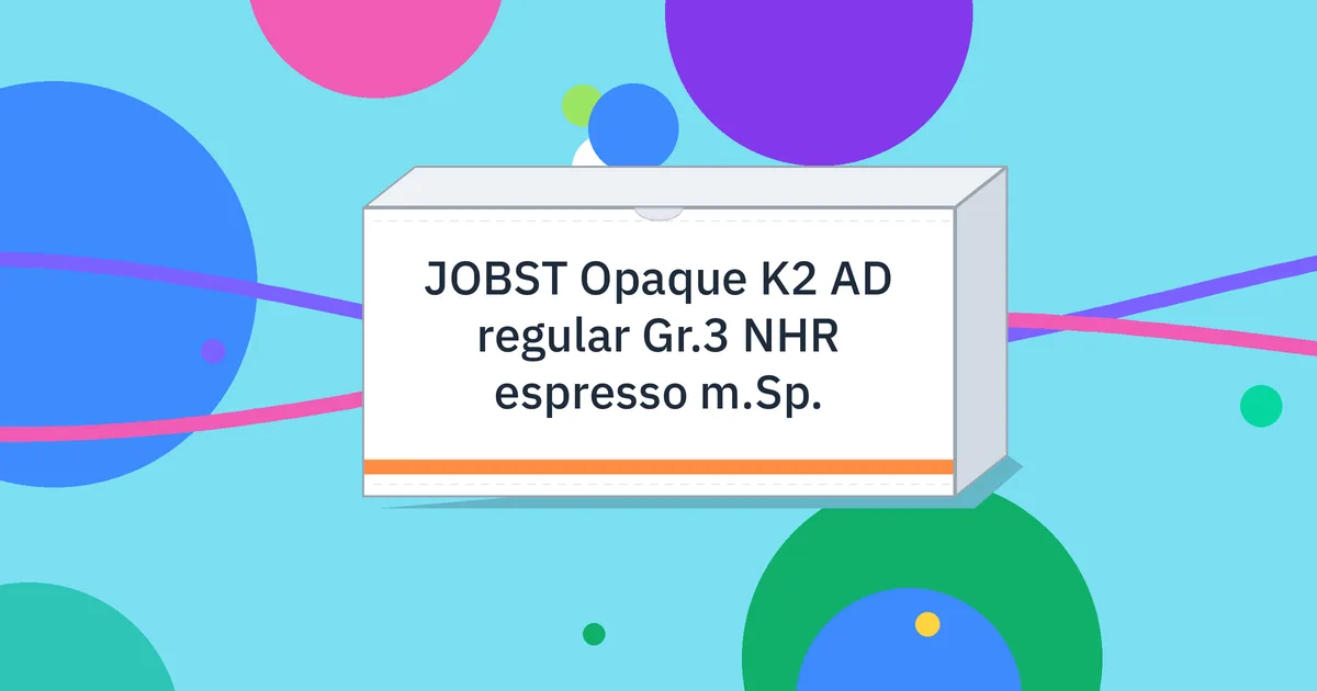 Symbolbild: Packung mit der Aufschrift JOBST Opaque K2 AD regular Gr.3 NHR espresso m.Sp. (PZN 16278186) – Verfügbarkeit und Bezug in Apotheken in Frankfurt am Main