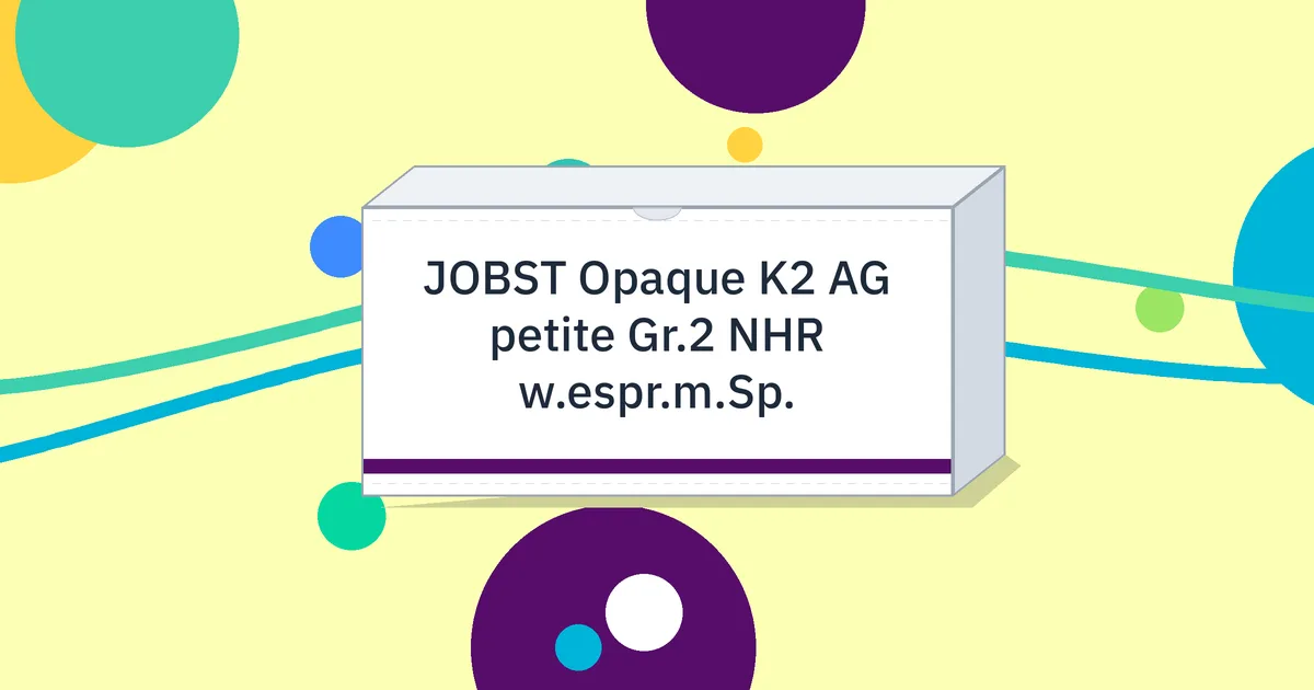 Symbolbild: Packung mit der Aufschrift JOBST Opaque K2 AG petite Gr.2 NHR w.espr.m.Sp. (PZN 16285832) – Verfügbarkeit und Bezug in Apotheken in Frankfurt am Main