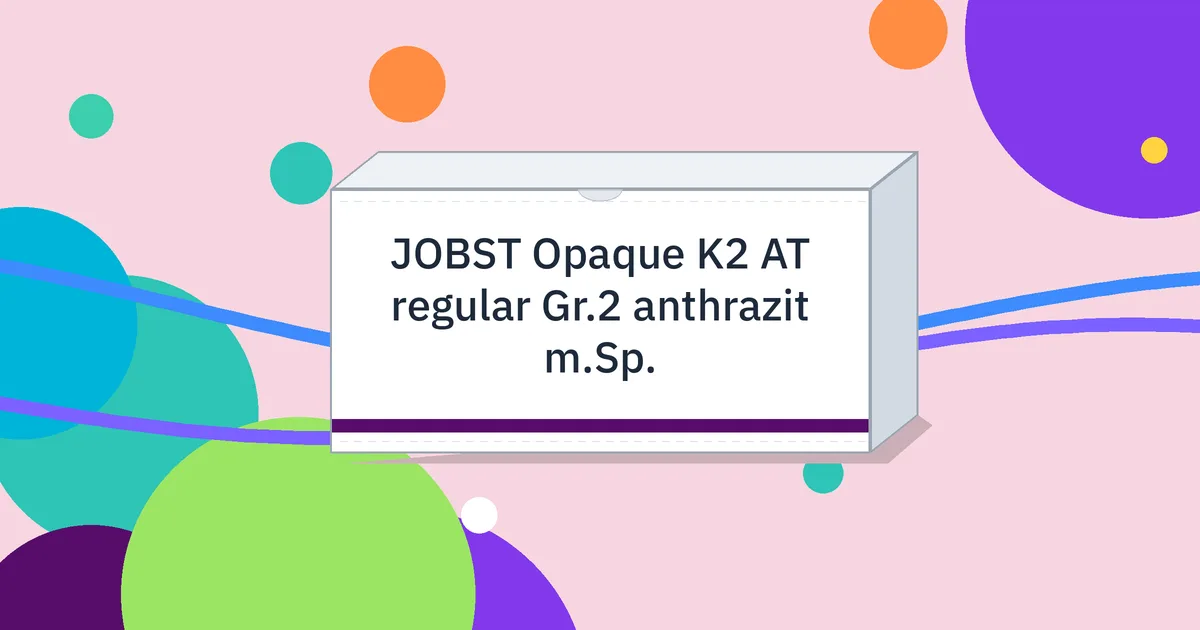Symbolbild: Packung mit der Aufschrift JOBST Opaque K2 AT regular Gr.2 anthrazit m.Sp. (PZN 16288983) – Verfügbarkeit und Bezug in Apotheken in Frankfurt am Main