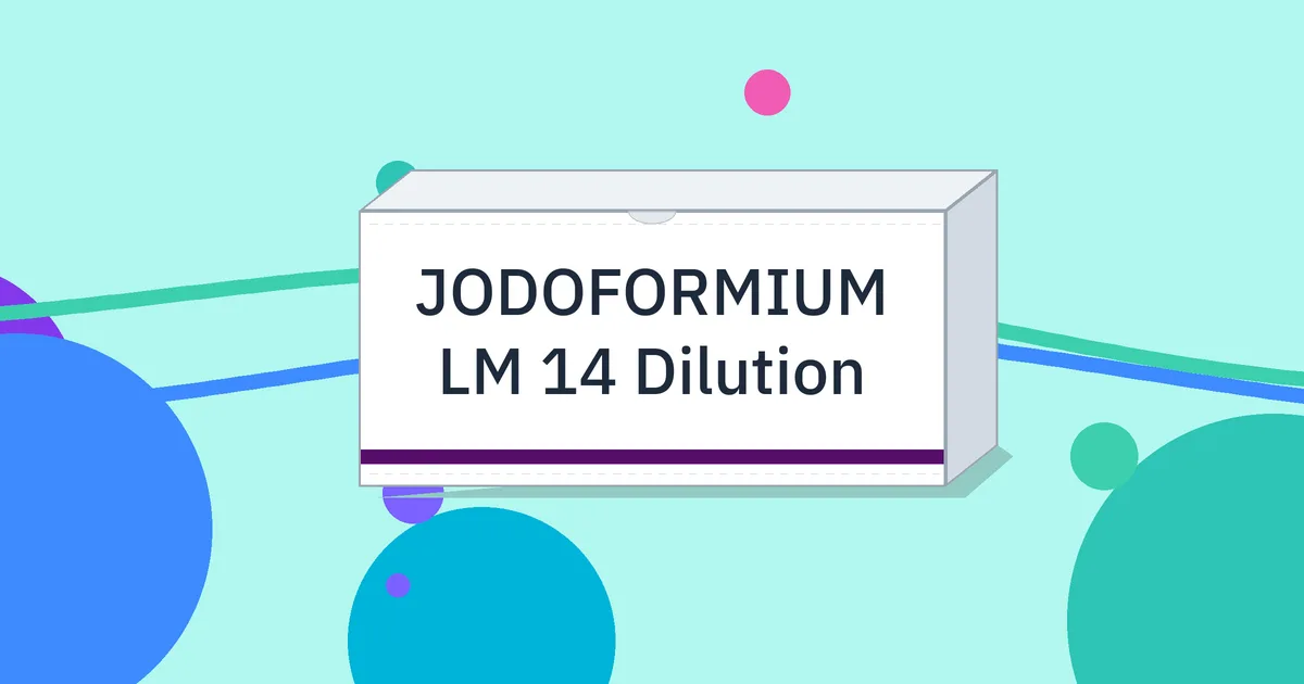 Symbolbild: Packung mit der Aufschrift JODOFORMIUM LM 14 Dilution (PZN 13563242) – Verfügbarkeit und Bezug in Apotheken in Frankfurt am Main
