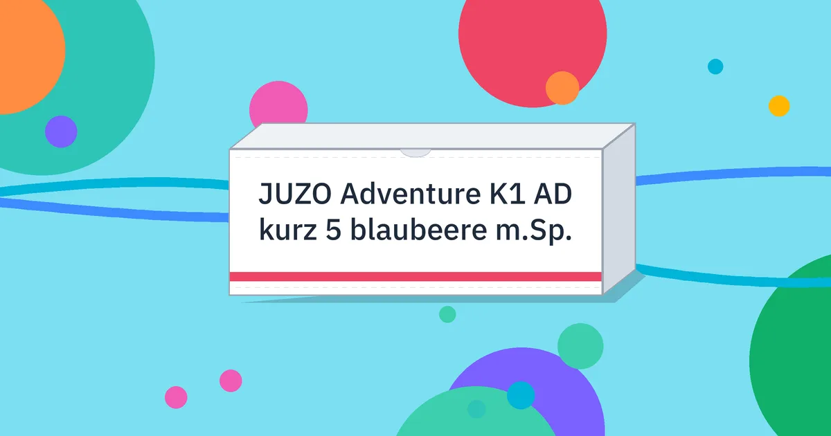 Symbolbild: Packung mit der Aufschrift JUZO Adventure K1 AD kurz 5 blaubeere m.Sp. (PZN 16344687) – Verfügbarkeit und Bezug in Apotheken in Frankfurt am Main