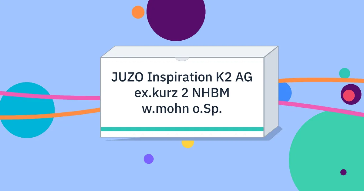 Symbolbild: Packung mit der Aufschrift JUZO Inspiration K2 AG ex.kurz 2 NHBM w.mohn o.Sp. (PZN 14951199) – Verfügbarkeit und Bezug in Apotheken in Frankfurt am Main