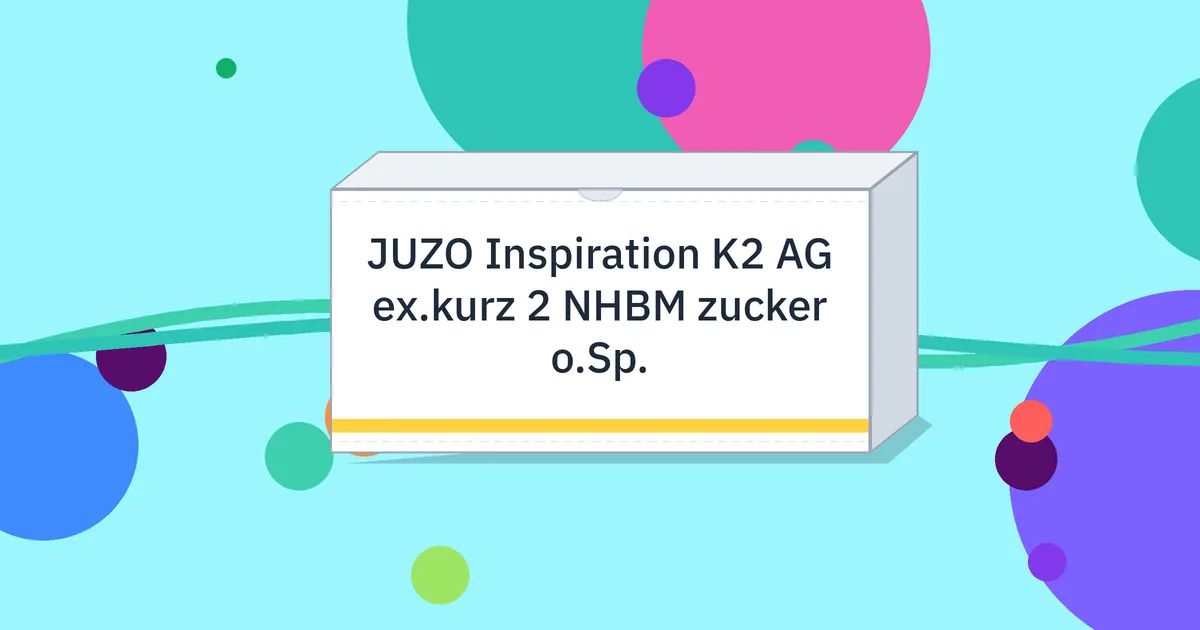 Symbolbild: Packung mit der Aufschrift JUZO Inspiration K2 AG ex.kurz 2 NHBM zucker o.Sp. (PZN 14962671) – Verfügbarkeit und Bezug in Apotheken in Frankfurt am Main