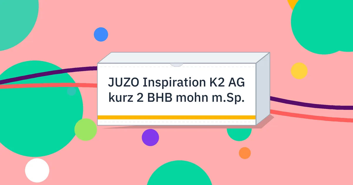 Symbolbild: Packung mit der Aufschrift JUZO Inspiration K2 AG kurz 2 BHB mohn m.Sp. (PZN 14834364) – Verfügbarkeit und Bezug in Apotheken in Frankfurt am Main