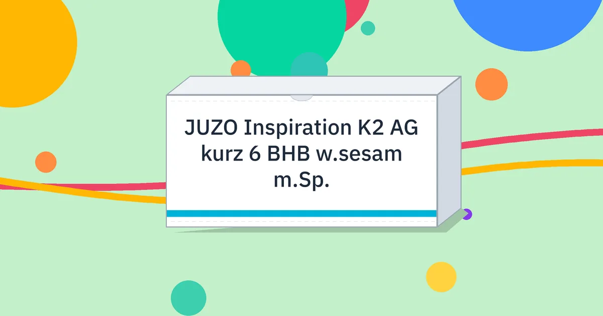 Symbolbild: Packung mit der Aufschrift JUZO Inspiration K2 AG kurz 6 BHB w.sesam m.Sp. (PZN 14849940) – Verfügbarkeit und Bezug in Apotheken in Frankfurt am Main