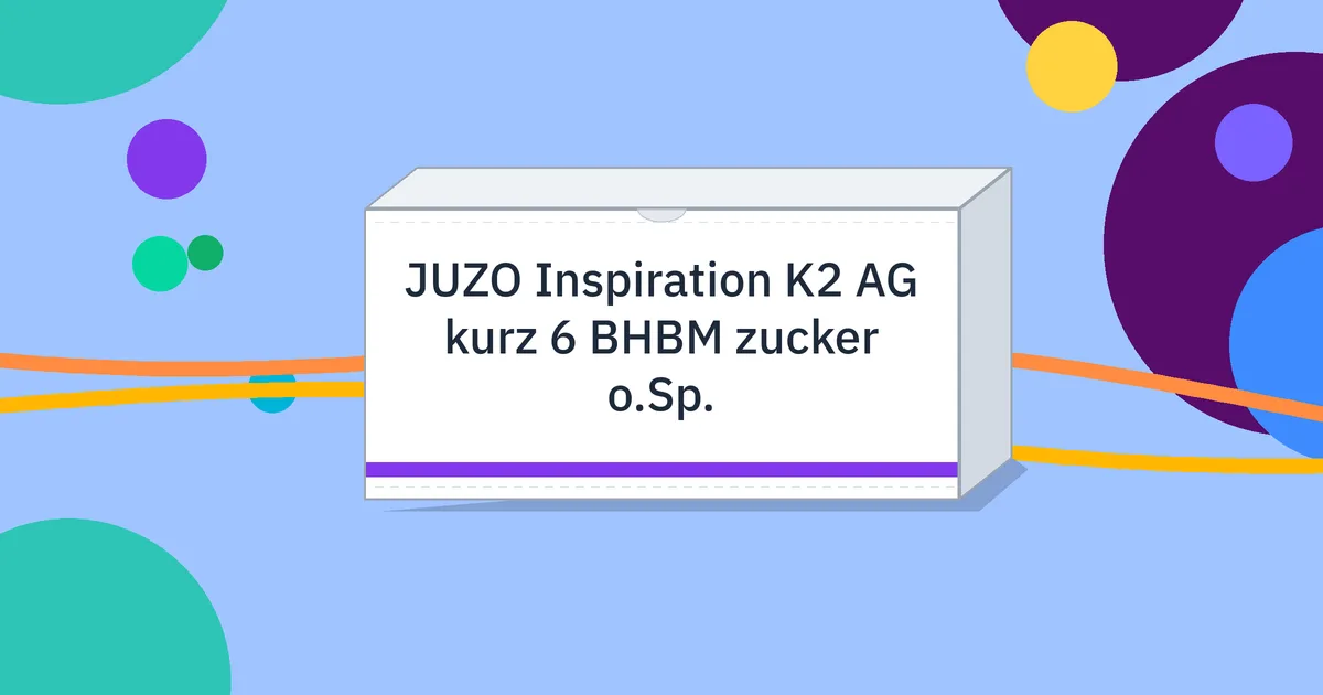 Symbolbild: Packung mit der Aufschrift JUZO Inspiration K2 AG kurz 6 BHBM zucker o.Sp. (PZN 14877126) – Verfügbarkeit und Bezug in Apotheken in Frankfurt am Main