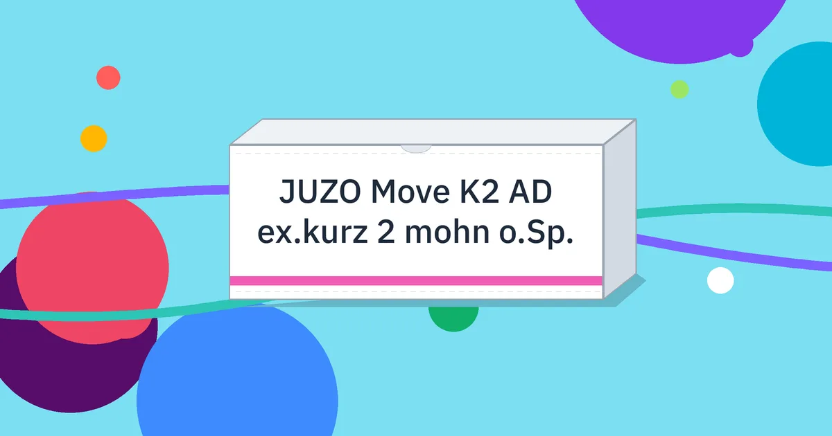 Symbolbild: Packung mit der Aufschrift JUZO Move K2 AD ex.kurz 2 mohn o.Sp. (PZN 18542210) – Verfügbarkeit und Bezug in Apotheken in Frankfurt am Main