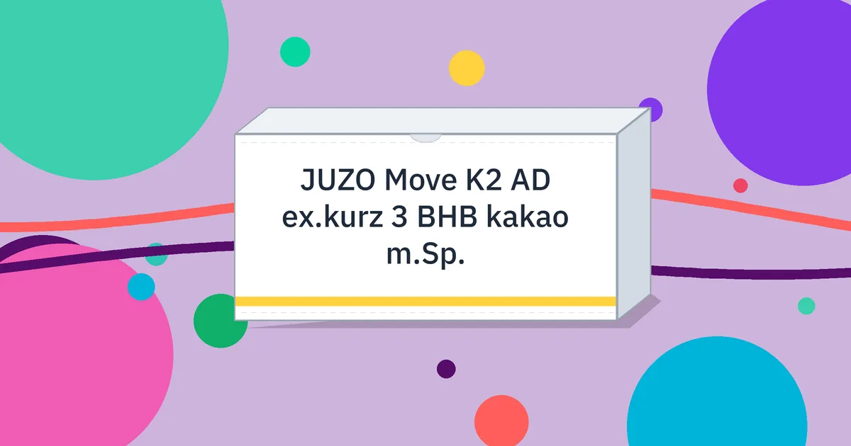 Symbolbild: Packung mit der Aufschrift JUZO Move K2 AD ex.kurz 3 BHB kakao m.Sp. (PZN 18542084) – Verfügbarkeit und Bezug in Apotheken in Frankfurt am Main