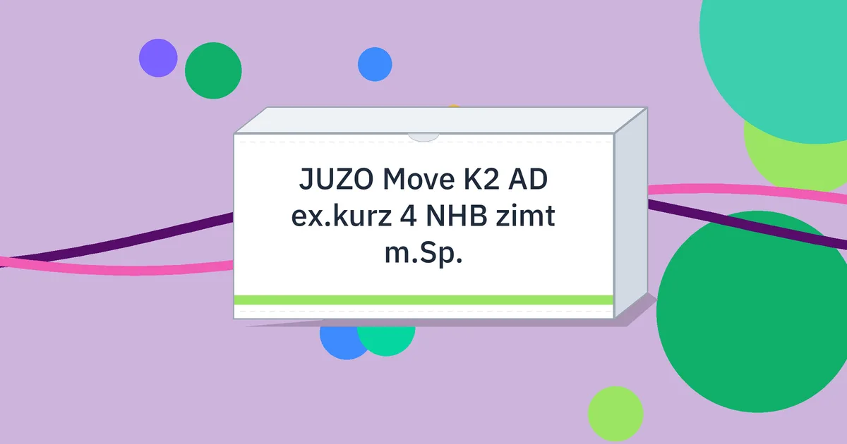 Symbolbild: Packung mit der Aufschrift JUZO Move K2 AD ex.kurz 4 NHB zimt m.Sp. (PZN 18510078) – Verfügbarkeit und Bezug in Apotheken in Frankfurt am Main