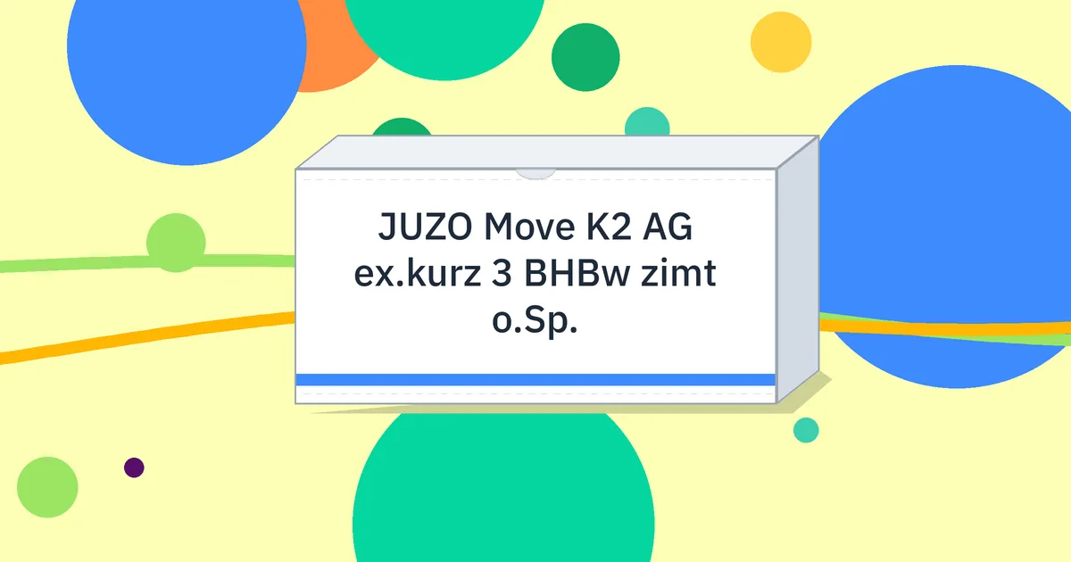 Symbolbild: Packung mit der Aufschrift JUZO Move K2 AG ex.kurz 3 BHBw zimt o.Sp. (PZN 18534280) – Verfügbarkeit und Bezug in Apotheken in Frankfurt am Main
