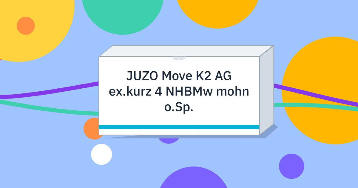 Symbolbild: Packung mit der Aufschrift JUZO Move K2 AG ex.kurz 4 NHBMw mohn o.Sp. (PZN 18565116) – Verfügbarkeit und Bezug in Apotheken in Frankfurt am Main