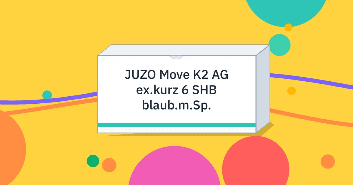 Symbolbild: Packung mit der Aufschrift JUZO Move K2 AG ex.kurz 6 SHB blaub.m.Sp. (PZN 18563471) – Verfügbarkeit und Bezug in Apotheken in Frankfurt am Main