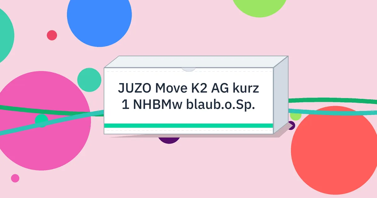 Symbolbild: Packung mit der Aufschrift JUZO Move K2 AG kurz 1 NHBMw blaub.o.Sp. (PZN 18560998) – Verfügbarkeit und Bezug in Apotheken in Frankfurt am Main