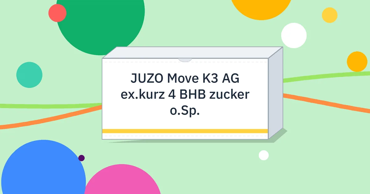 Symbolbild: Packung mit der Aufschrift JUZO Move K3 AG ex.kurz 4 BHB zucker o.Sp. (PZN 18585478) – Verfügbarkeit und Bezug in Apotheken in Frankfurt am Main