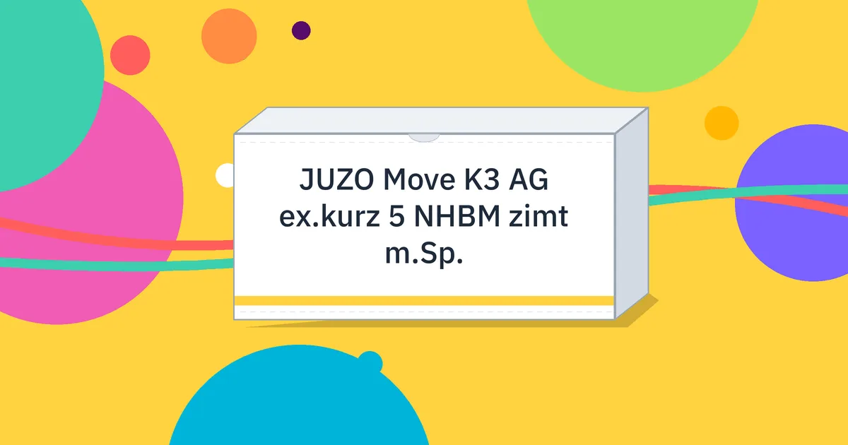 Symbolbild: Packung mit der Aufschrift JUZO Move K3 AG ex.kurz 5 NHBM zimt m.Sp. (PZN 18582675) – Verfügbarkeit und Bezug in Apotheken in Frankfurt am Main