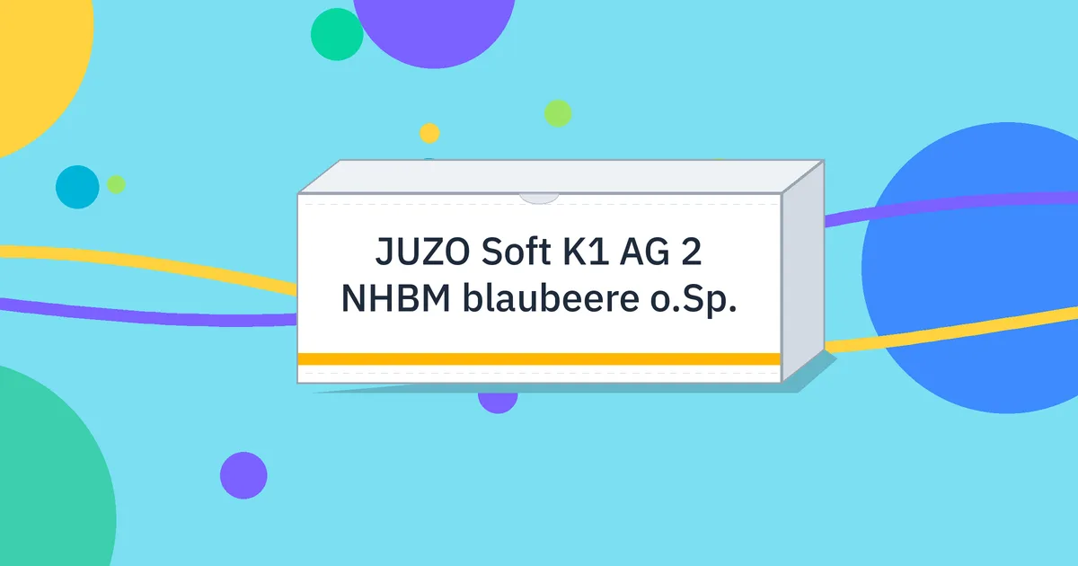 Symbolbild: Packung mit der Aufschrift JUZO Soft K1 AG 2 NHBM blaubeere o.Sp. (PZN 14995038) – Verfügbarkeit und Bezug in Apotheken in Frankfurt am Main