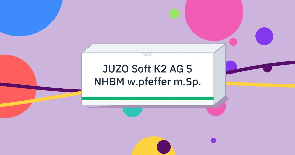 Symbolbild: Packung mit der Aufschrift JUZO Soft K2 AG 5 NHBM w.pfeffer m.Sp. (PZN 15019270) – Verfügbarkeit und Bezug in Apotheken in Frankfurt am Main