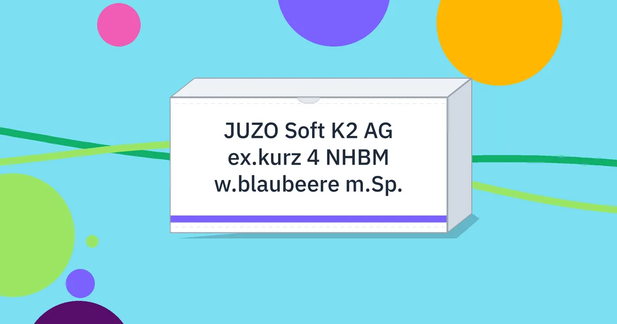Symbolbild: Packung mit der Aufschrift JUZO Soft K2 AG ex.kurz 4 NHBM w.blaubeere m.Sp. (PZN 15022272) – Verfügbarkeit und Bezug in Apotheken in Frankfurt am Main