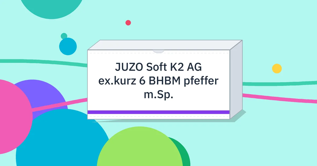 Symbolbild: Packung mit der Aufschrift JUZO Soft K2 AG ex.kurz 6 BHBM pfeffer m.Sp. (PZN 14860108) – Verfügbarkeit und Bezug in Apotheken in Frankfurt am Main