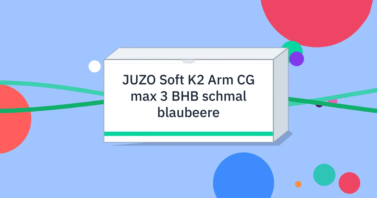 Symbolbild: Packung mit der Aufschrift JUZO Soft K2 Arm CG max 3 BHB schmal blaubeere (PZN 15513389) – Verfügbarkeit und Bezug in Apotheken in Frankfurt am Main