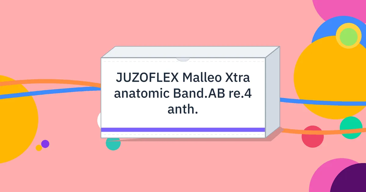 Symbolbild: Packung mit der Aufschrift JUZOFLEX Malleo Xtra anatomic Band.AB re.4 anth. (PZN 16635114) – Verfügbarkeit und Bezug in Apotheken in Frankfurt am Main