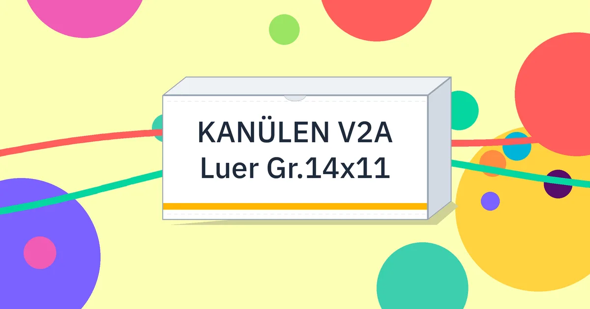 Symbolbild: Packung mit der Aufschrift KANÜLEN V2A Luer Gr.14x11 (PZN 02439591) – Verfügbarkeit und Bezug in Apotheken in Frankfurt am Main