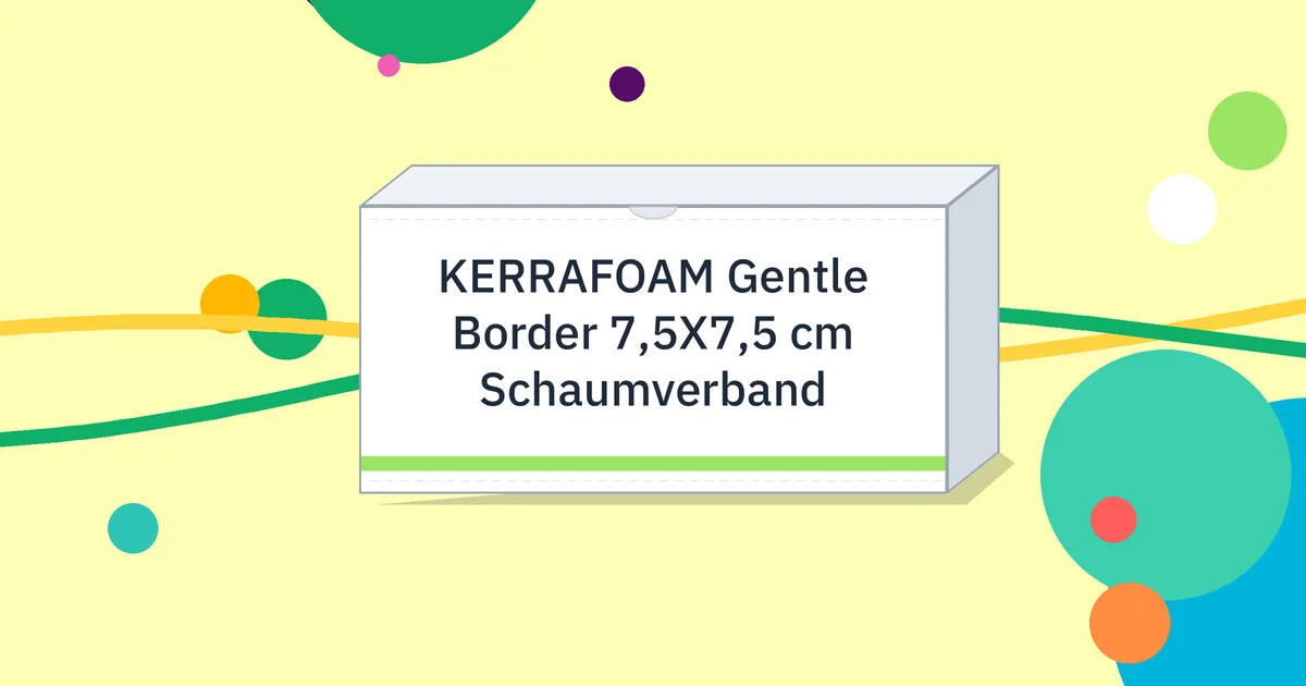 Symbolbild: Packung mit der Aufschrift KERRAFOAM Gentle Border 7,5X7,5 cm Schaumverband (PZN 11140649) – Verfügbarkeit und Bezug in Apotheken in Frankfurt am Main