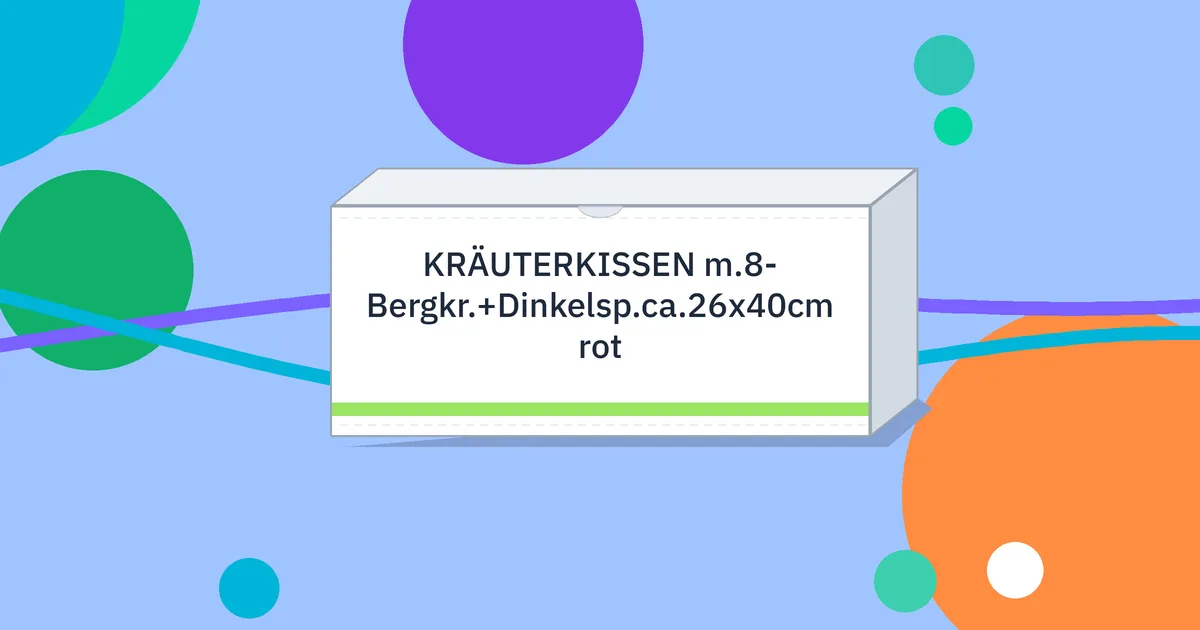 Symbolbild: Packung mit der Aufschrift KRÄUTERKISSEN m.8-Bergkr.+Dinkelsp.ca.26x40cm rot (PZN 16619552) – Verfügbarkeit und Bezug in Apotheken in Frankfurt am Main