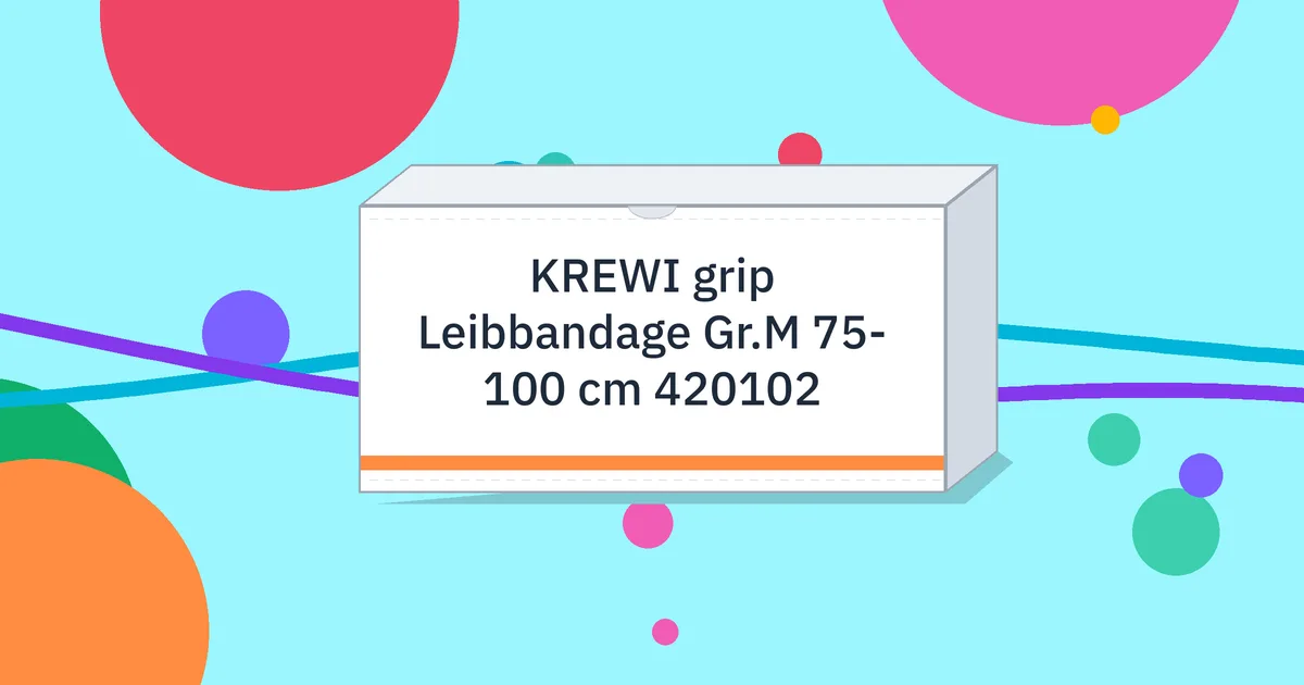 Symbolbild: Packung mit der Aufschrift KREWI grip Leibbandage Gr.M 75-100 cm 420102 (PZN 07298037) – Verfügbarkeit und Bezug in Apotheken in Frankfurt am Main
