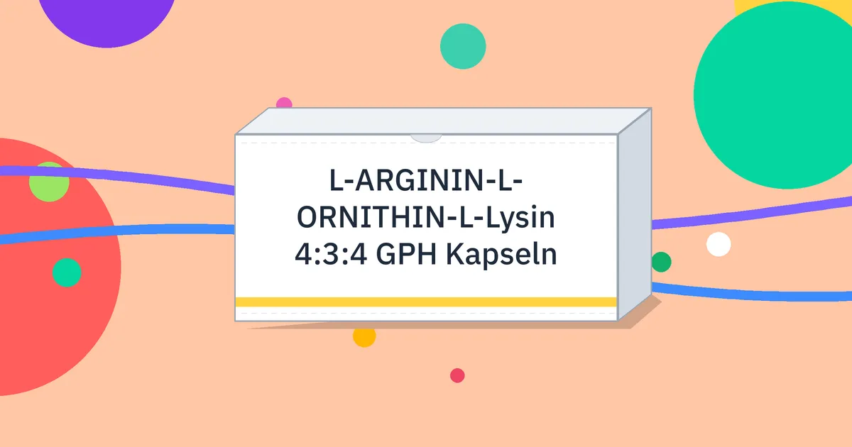 Symbolbild: Packung mit der Aufschrift L-ARGININ-L-ORNITHIN-L-Lysin 4:3:4 GPH Kapseln (PZN 09918403) – Verfügbarkeit und Bezug in Apotheken in Frankfurt am Main