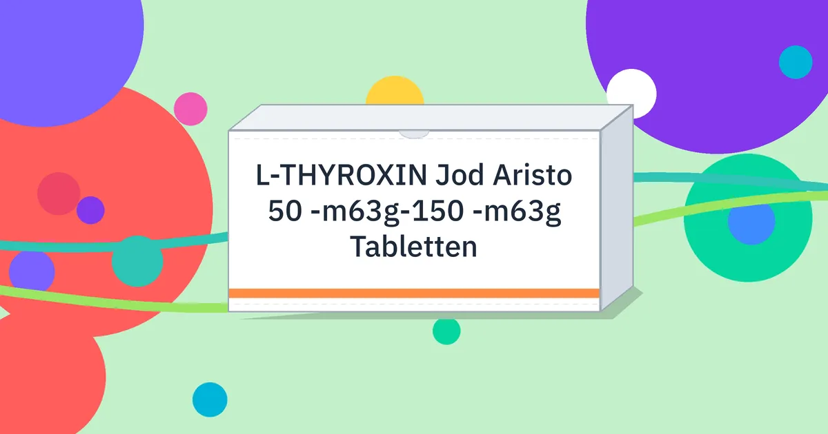 Symbolbild: Packung mit der Aufschrift L-THYROXIN Jod Aristo 50 -m63g-150 -m63g Tabletten (PZN 03419461) – Verfügbarkeit und Bezug in Apotheken in Frankfurt am Main