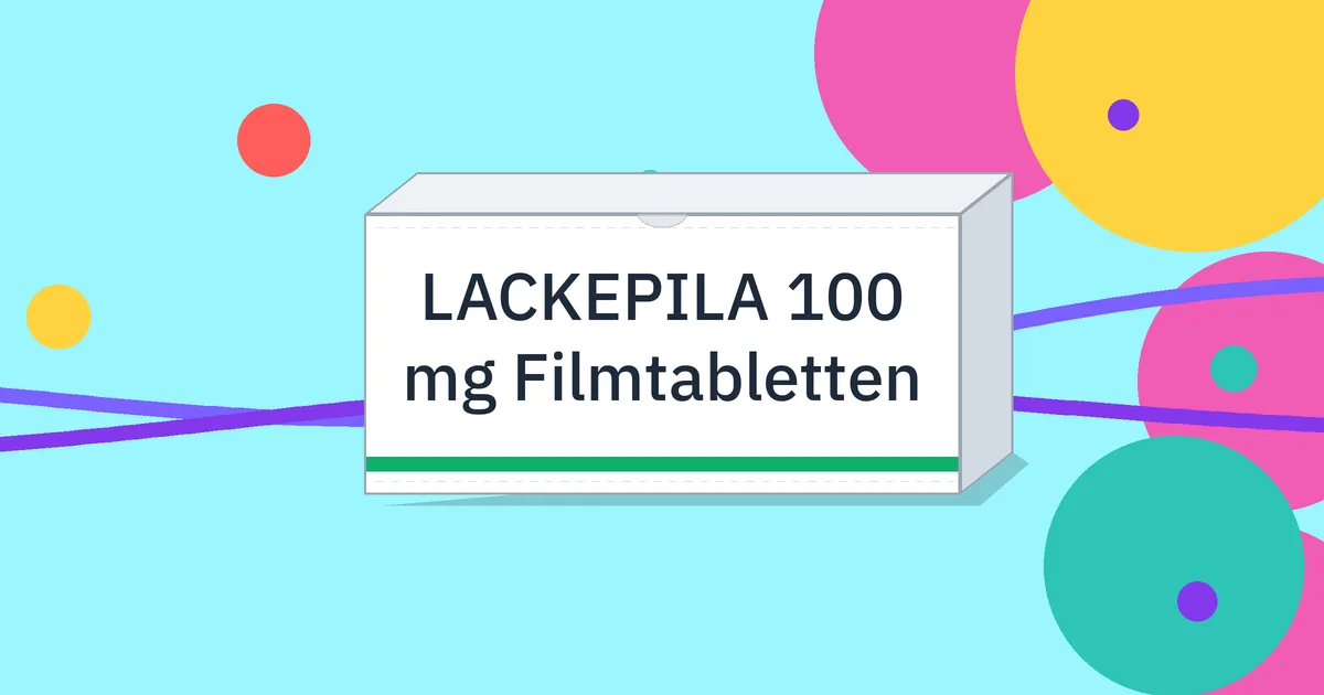 Symbolbild: Packung mit der Aufschrift LACKEPILA 100 mg Filmtabletten (PZN 19495441) – Verfügbarkeit und Bezug in Apotheken in Frankfurt am Main