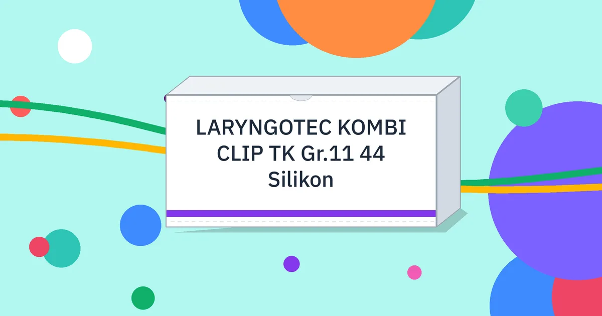 Symbolbild: Packung mit der Aufschrift LARYNGOTEC KOMBI CLIP TK Gr.11 44 Silikon (PZN 19186243) – Verfügbarkeit und Bezug in Apotheken in Frankfurt am Main