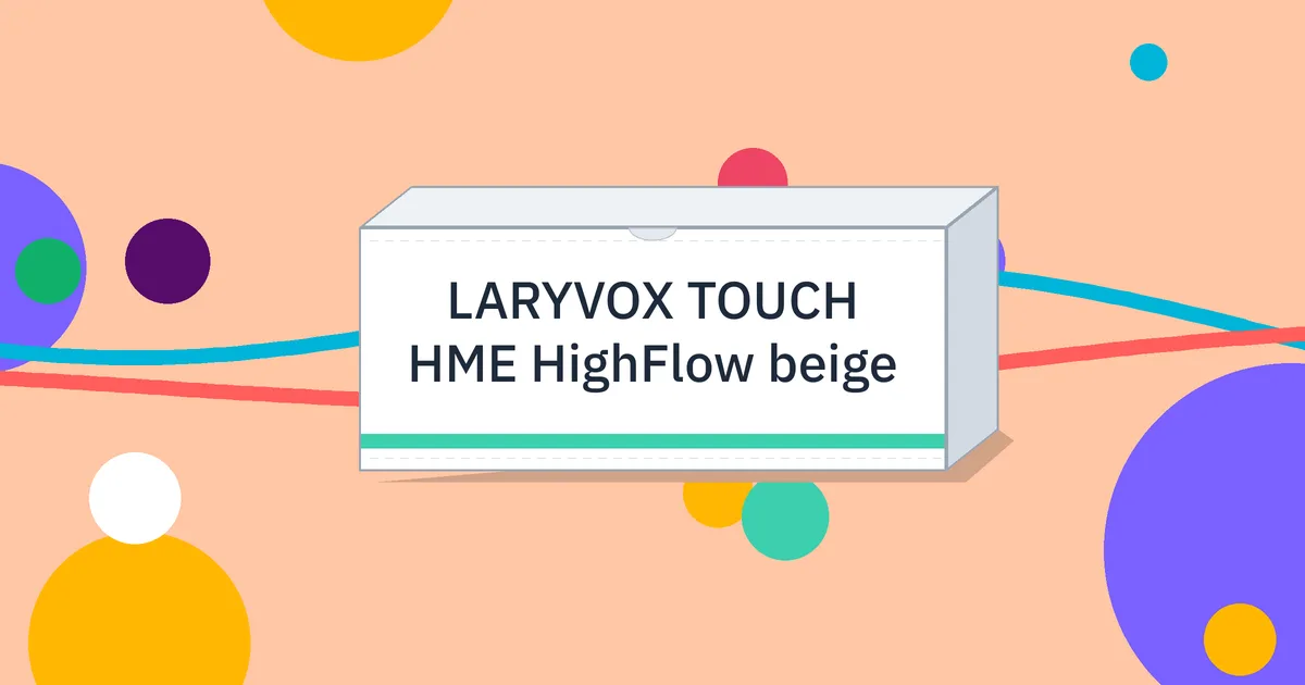 Symbolbild: Packung mit der Aufschrift LARYVOX TOUCH HME HighFlow beige (PZN 11299002) – Verfügbarkeit und Bezug in Apotheken in Frankfurt am Main