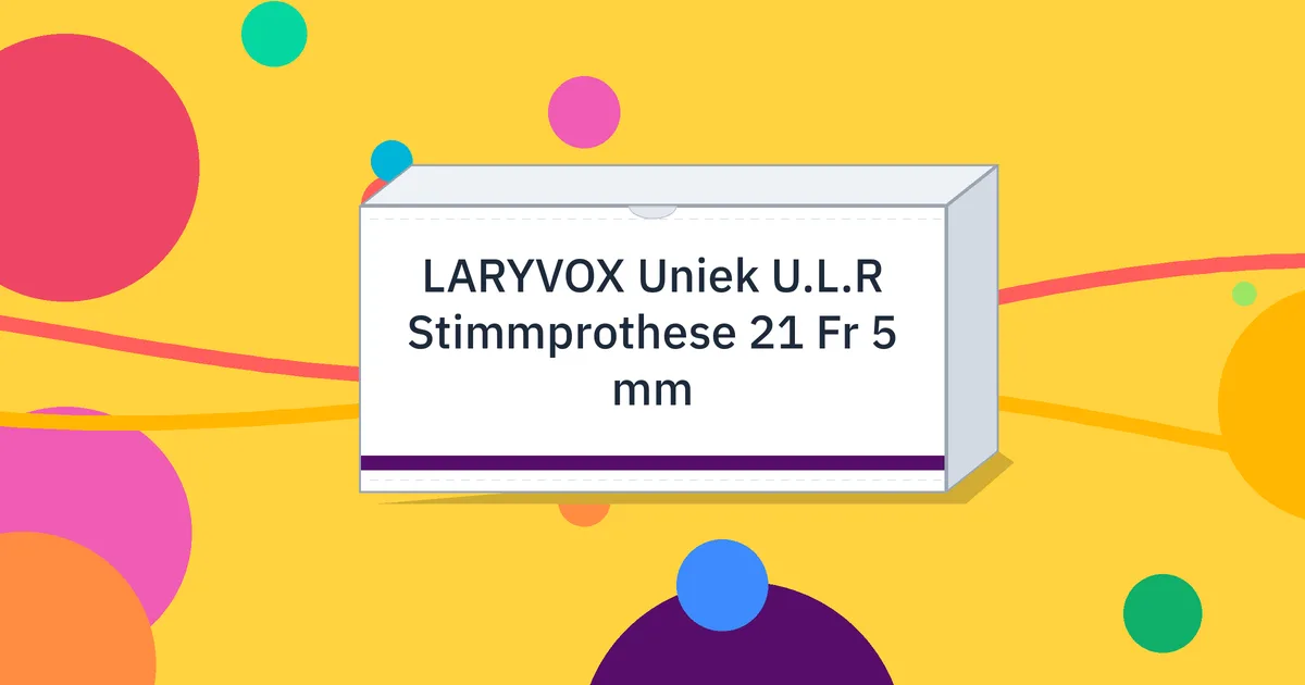Symbolbild: Packung mit der Aufschrift LARYVOX Uniek U.L.R Stimmprothese 21 Fr 5 mm (PZN 18791290) – Verfügbarkeit und Bezug in Apotheken in Frankfurt am Main