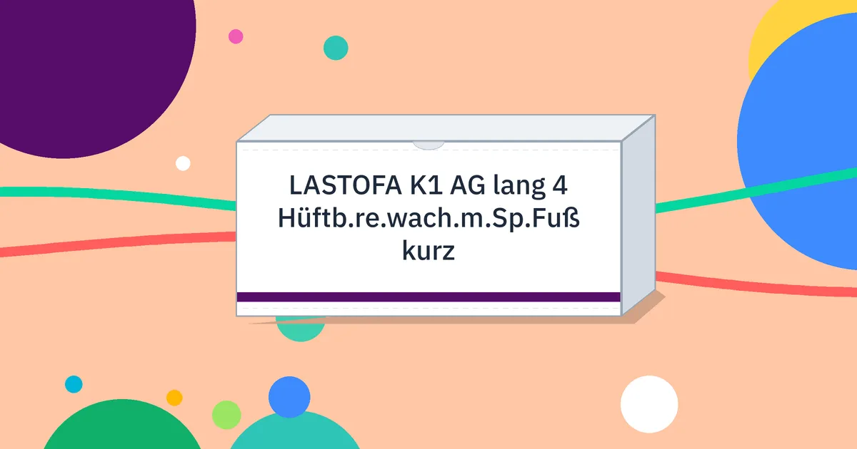 Symbolbild: Packung mit der Aufschrift LASTOFA K1 AG lang 4 Hüftb.re.wach.m.Sp.Fuß kurz (PZN 13798436) – Verfügbarkeit und Bezug in Apotheken in Frankfurt am Main