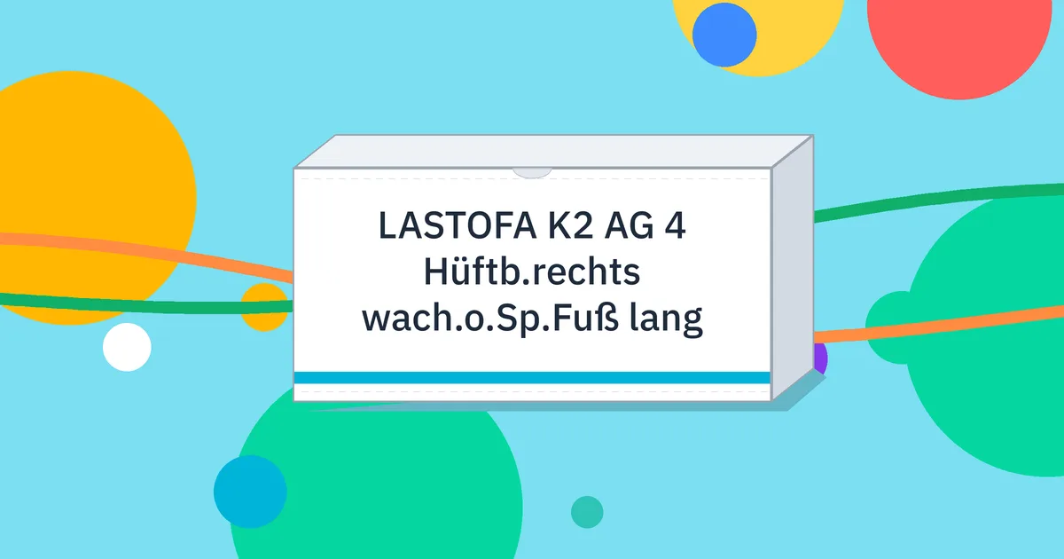 Symbolbild: Packung mit der Aufschrift LASTOFA K2 AG 4 Hüftb.rechts wach.o.Sp.Fuß lang (PZN 14152452) – Verfügbarkeit und Bezug in Apotheken in Frankfurt am Main
