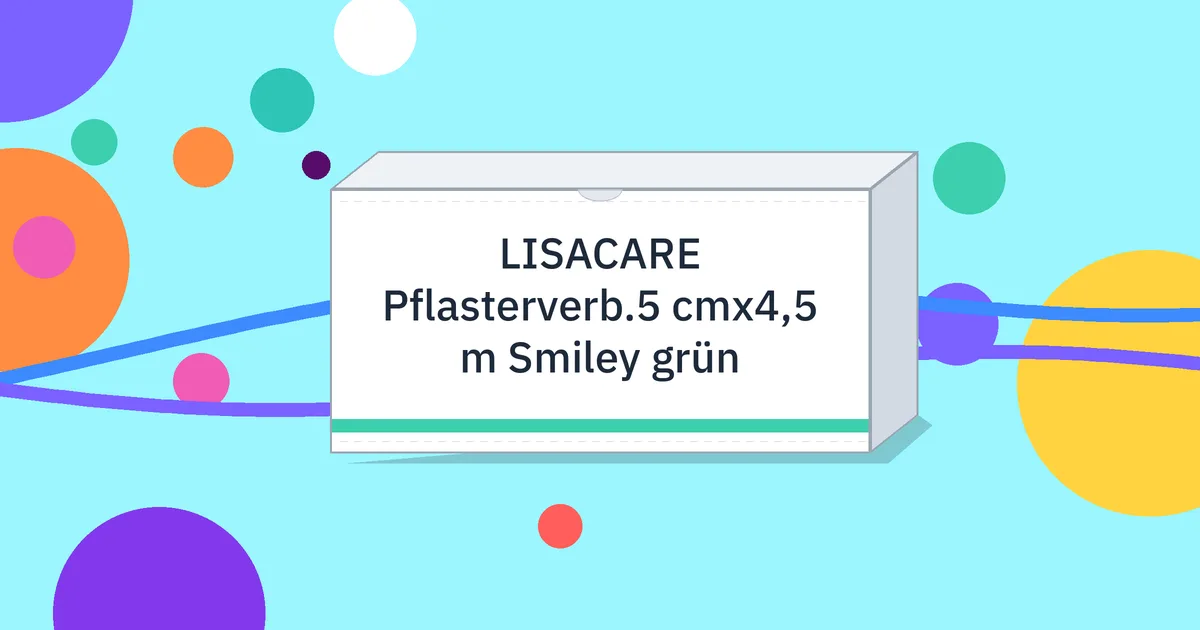 Symbolbild: Packung mit der Aufschrift LISACARE Pflasterverb.5 cmx4,5 m Smiley grün (PZN 17892422) – Verfügbarkeit und Bezug in Apotheken in Frankfurt am Main