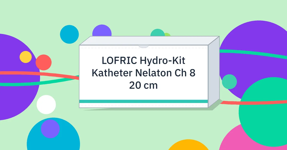 Symbolbild: Packung mit der Aufschrift LOFRIC Hydro-Kit Katheter Nelaton Ch 8 20 cm (PZN 17153848) – Verfügbarkeit und Bezug in Apotheken in Frankfurt am Main