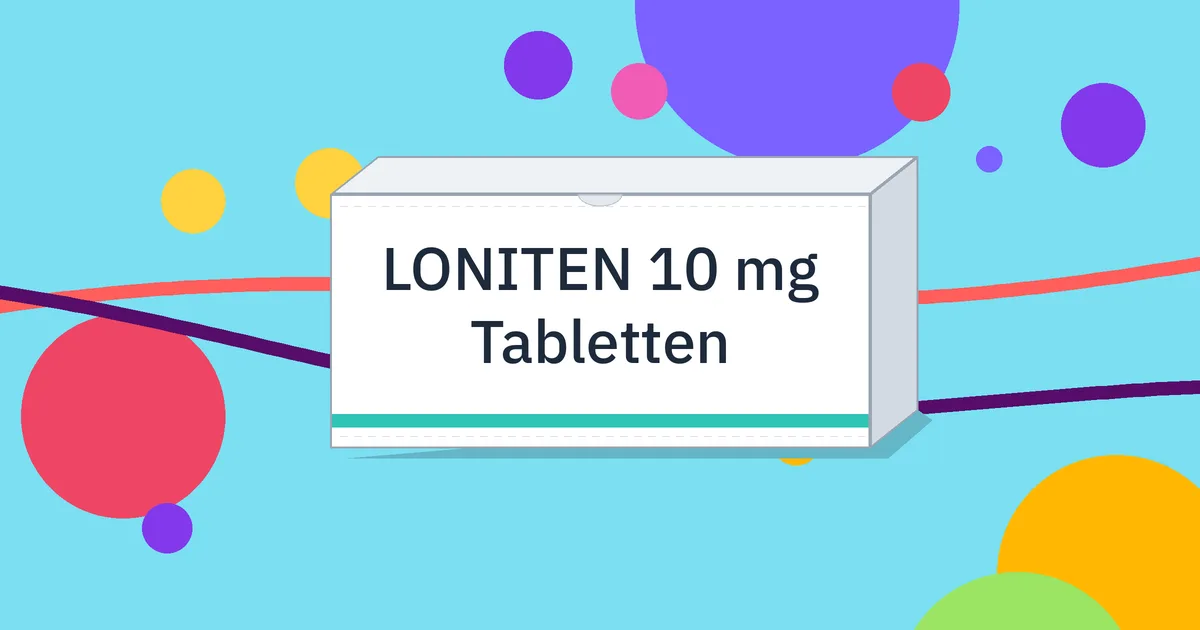 Symbolbild: Packung mit der Aufschrift LONITEN 10 mg Tabletten (PZN 18019543) – Verfügbarkeit und Bezug in Apotheken in Frankfurt am Main