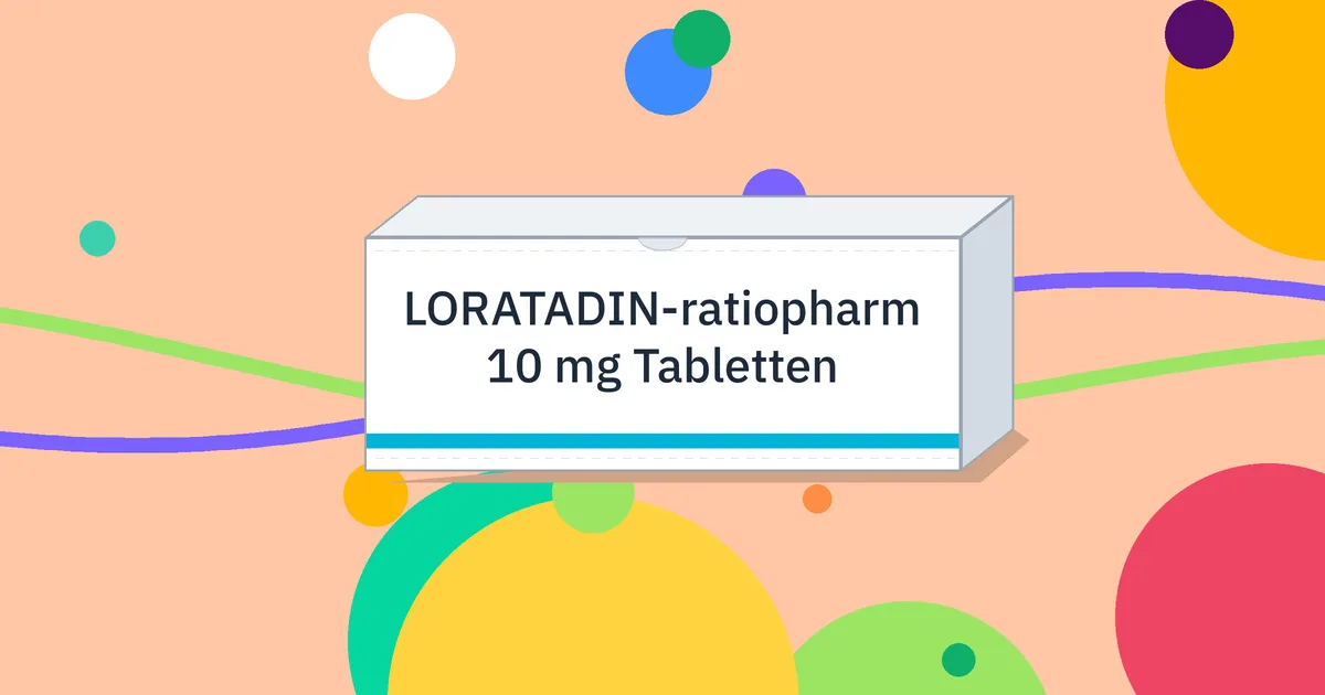 Symbolbild: Packung mit der Aufschrift LORATADIN-ratiopharm 10 mg Tabletten (PZN 00142740) – Verfügbarkeit und Bezug in Apotheken in Frankfurt am Main