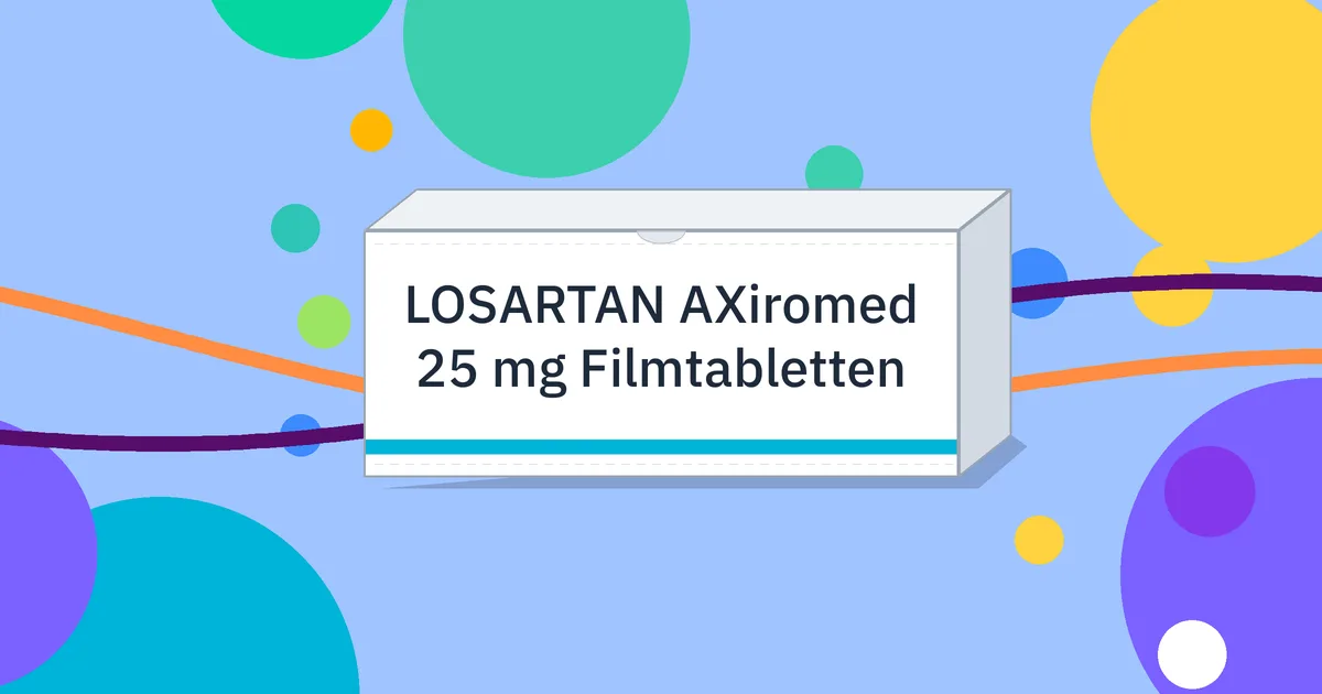 Symbolbild: Packung mit der Aufschrift LOSARTAN AXiromed 25 mg Filmtabletten (PZN 13817375) – Verfügbarkeit und Bezug in Apotheken in Frankfurt am Main