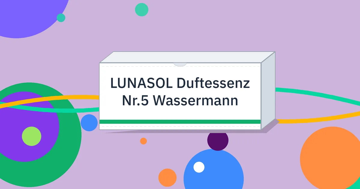 Symbolbild: Packung mit der Aufschrift LUNASOL Duftessenz Nr.5 Wassermann (PZN 20060412) – Verfügbarkeit und Bezug in Apotheken in Frankfurt am Main