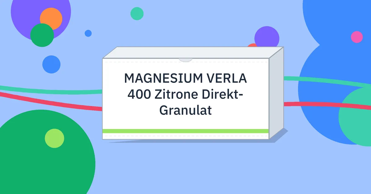 Symbolbild: Packung mit der Aufschrift MAGNESIUM VERLA 400 Zitrone Direkt-Granulat (PZN 16917605) – Verfügbarkeit und Bezug in Apotheken in Frankfurt am Main