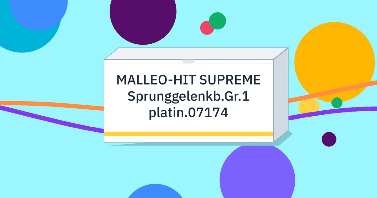 Symbolbild: Packung mit der Aufschrift MALLEO-HIT SUPREME Sprunggelenkb.Gr.1 platin.07174 (PZN 15200590) – Verfügbarkeit und Bezug in Apotheken in Frankfurt am Main