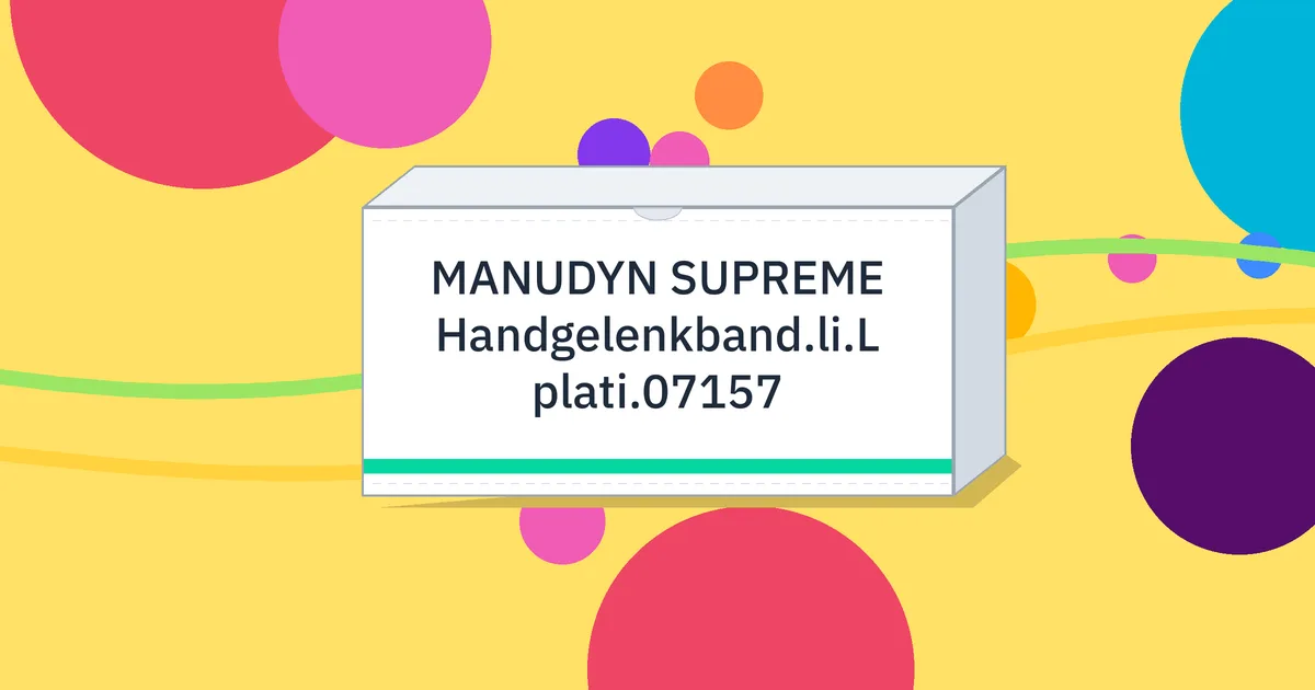 Symbolbild: Packung mit der Aufschrift MANUDYN SUPREME Handgelenkband.li.L plati.07157 (PZN 16881669) – Verfügbarkeit und Bezug in Apotheken in Frankfurt am Main