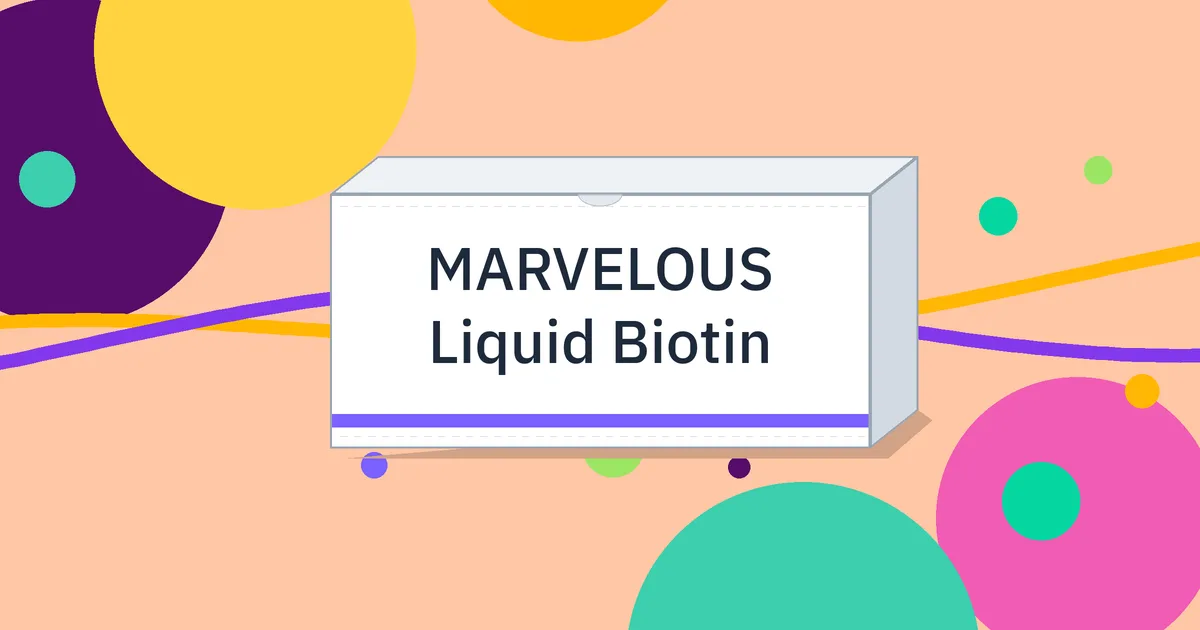 Symbolbild: Packung mit der Aufschrift MARVELOUS Liquid Biotin (PZN 13830186) – Verfügbarkeit und Bezug in Apotheken in Frankfurt am Main