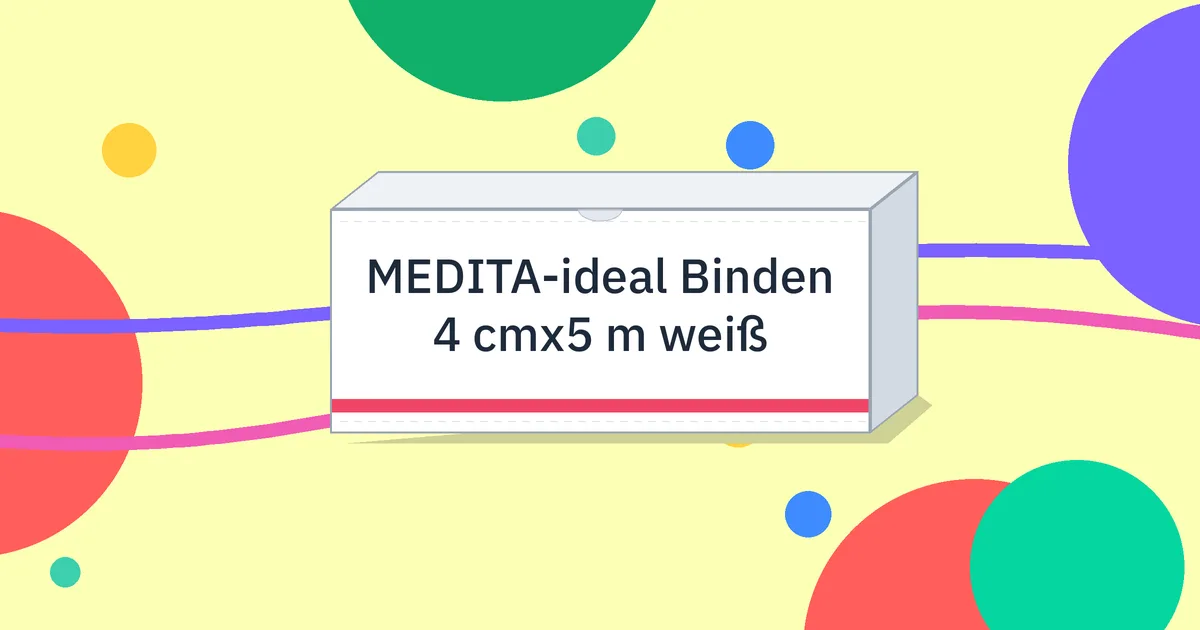 Symbolbild: Packung mit der Aufschrift MEDITA-ideal Binden 4 cmx5 m weiß (PZN 19451797) – Verfügbarkeit und Bezug in Apotheken in Frankfurt am Main