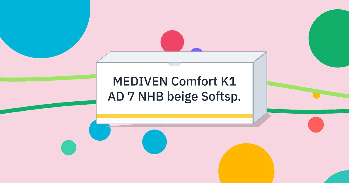 Symbolbild: Packung mit der Aufschrift MEDIVEN Comfort K1 AD 7 NHB beige Softsp. (PZN 14560837) – Verfügbarkeit und Bezug in Apotheken in Frankfurt am Main